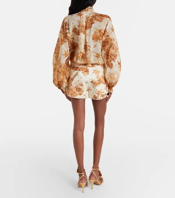 Zimmermann Indra Beaded Printed Linen Shorts - Beige