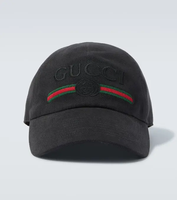 Gucci Web Stripe Cotton Baseball Cap - Black