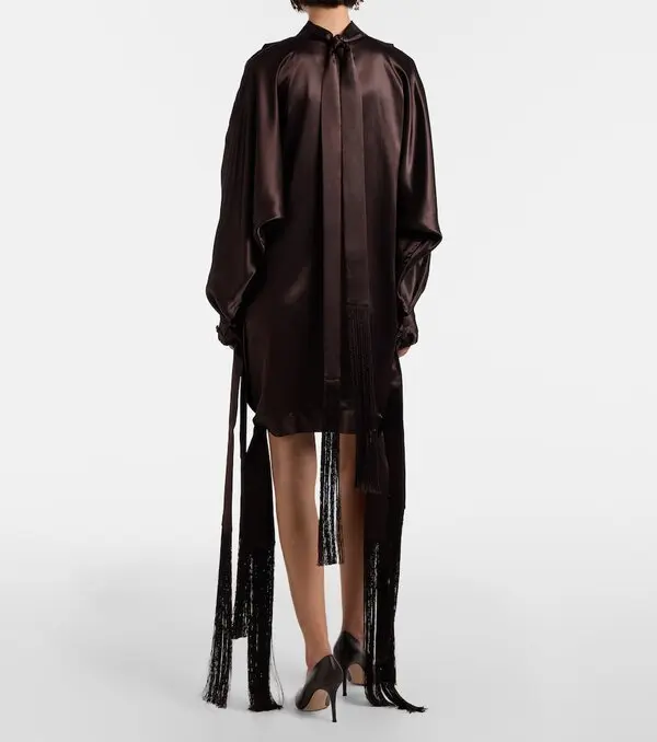 FERRAGAMO Fringed Satin Mini Dress