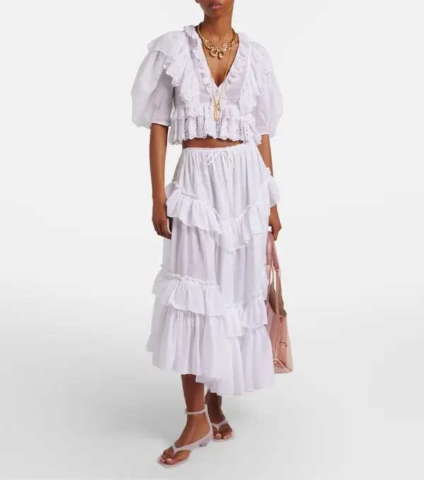 Chloé Embroidered Ruffled Cotton Top