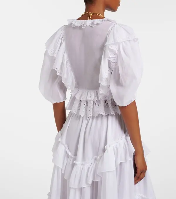 Chloé Embroidered Ruffled Cotton Top