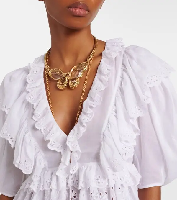 Chloé Embroidered Ruffled Cotton Top