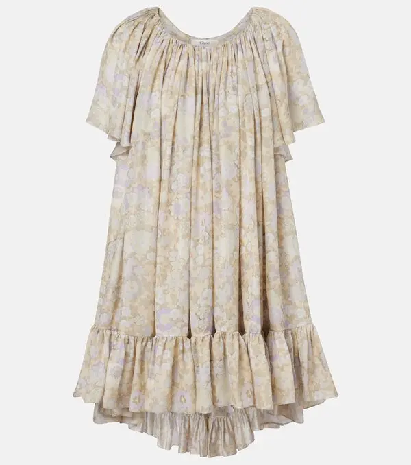 Chloé Floral Ruffled Silk Charmeuse Minidress - Multicoloured