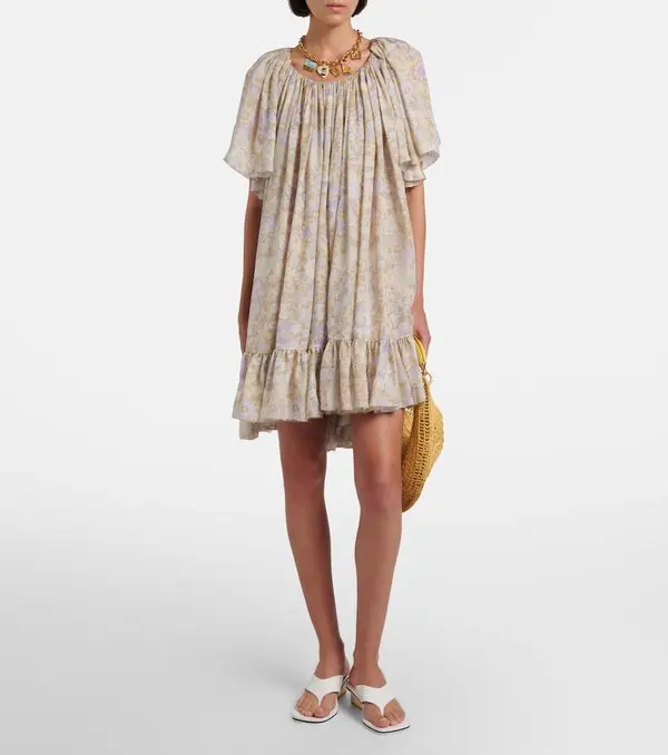 Chloé Floral Ruffled Silk Charmeuse Minidress - Multicoloured