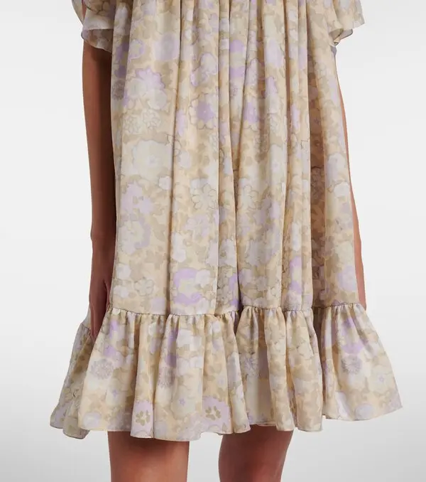 Chloé Floral Ruffled Silk Charmeuse Minidress - Multicoloured