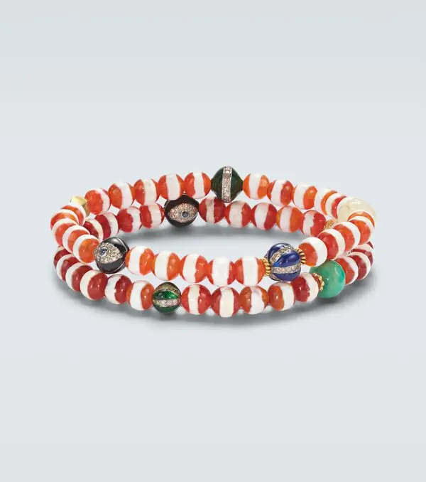 Ileana Makri Set Of 2 18kt Gold And Sterling Silver Beaded Bracelets With Gemstones - Multicoloured