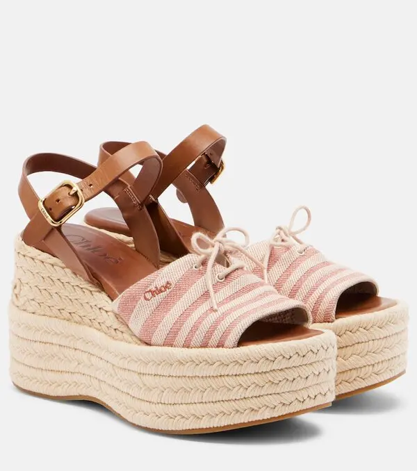 Chloé Striped Canvas Espadrille Wedge Sandals - Pink