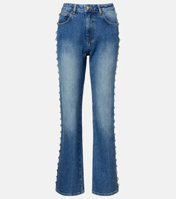 Simkhai Amelia Studded Straight Jeans - Blue