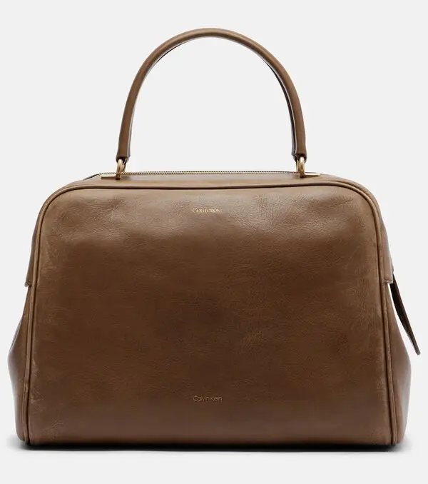 Calvin Klein America Medium Leather Bowling Bag - Brown