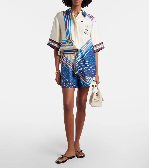 ALEMAIS Printed Silk Satin Shirt - Multicoloured