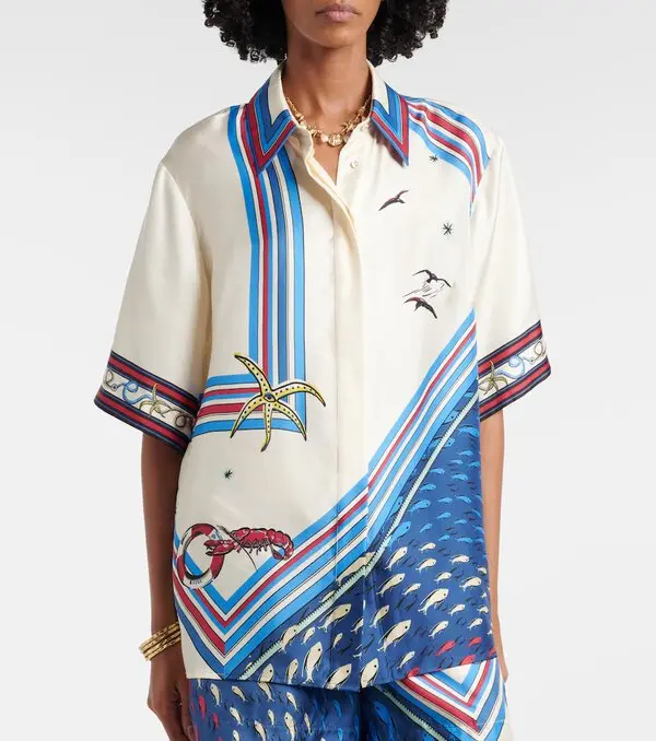 ALEMAIS Printed Silk Satin Shirt - Multicoloured