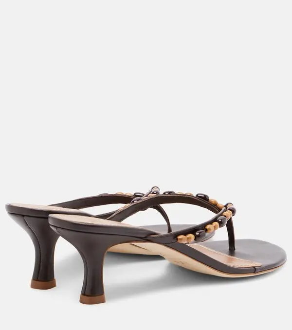 Staud Freja Beaded Leather Thong Sandals - Brown