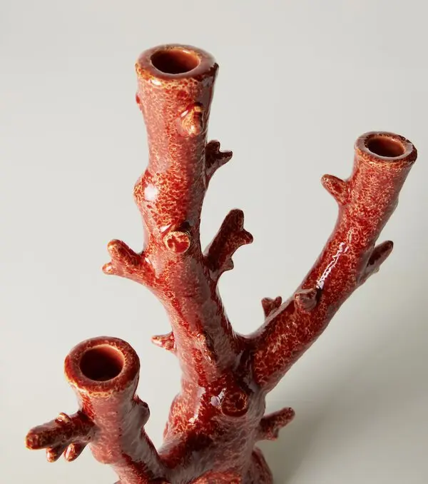 BORDALLO PINHEIRO Coral Earthenware Candle Holder