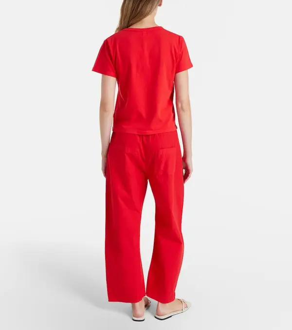LESET Kyoto Cropped Cotton Wide-leg Pants - Red