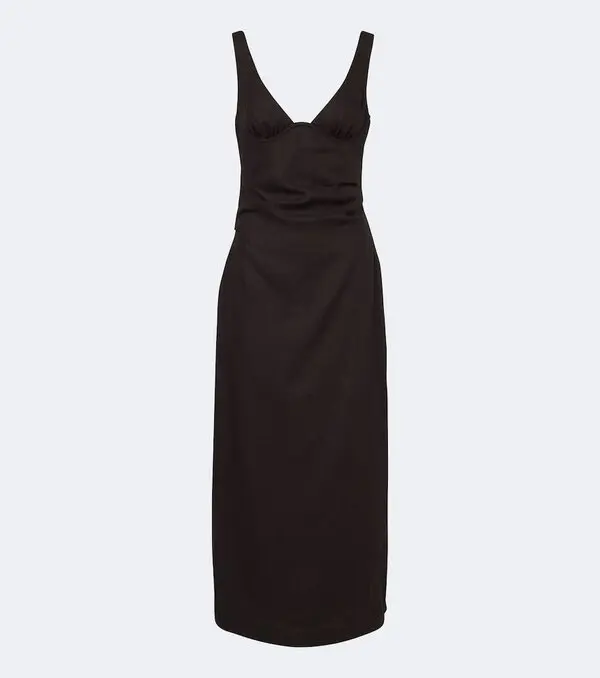 SIR. Draped Linen Midi Dress - Brown