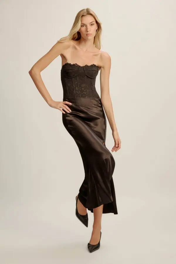 Bardot Anne Satin Midi Skirt