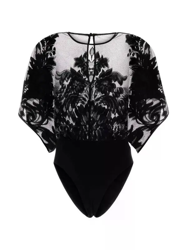 Norma Kamali Draped-sleeve Floral Lace Top - Black