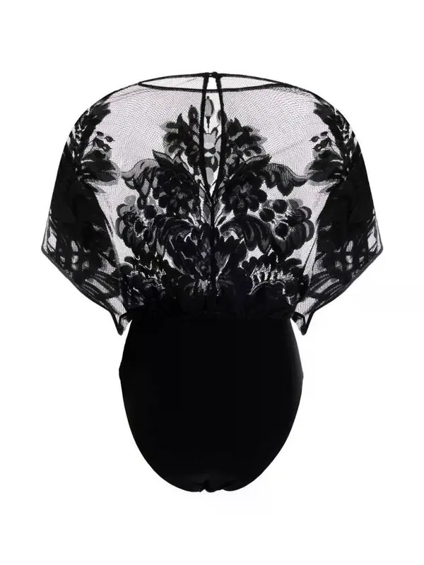 Norma Kamali Draped-sleeve Floral Lace Top