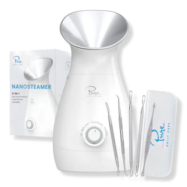 PURE DAILY CARE Nano Steamer 3-in-1 Facial Steamer, Humidifier, Towel Warmer With 5-piece Skin Kit - Silver