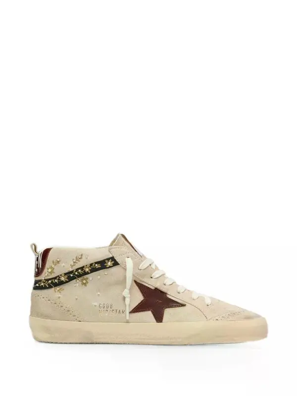 GOLDEN GOOSE Mid Star Sneakers In Pearl Suede With Burgundy Accents - Neutrals