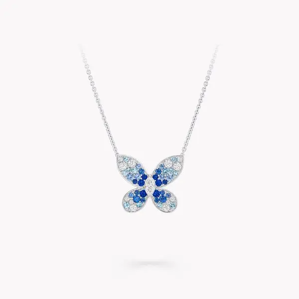Graff Butterfly Pendant Necklace With Sapphires And Diamonds - White Gold