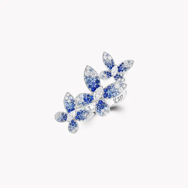 Graff Triple Butterfly Sapphire, Paraiba Tourmaline, And Diamond Ring - White Gold