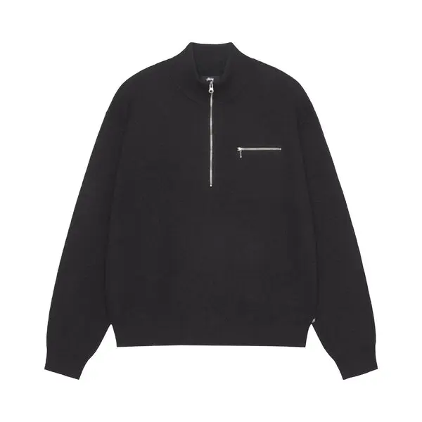 StÜssy Half Zip Mock Neck Pullover - Black