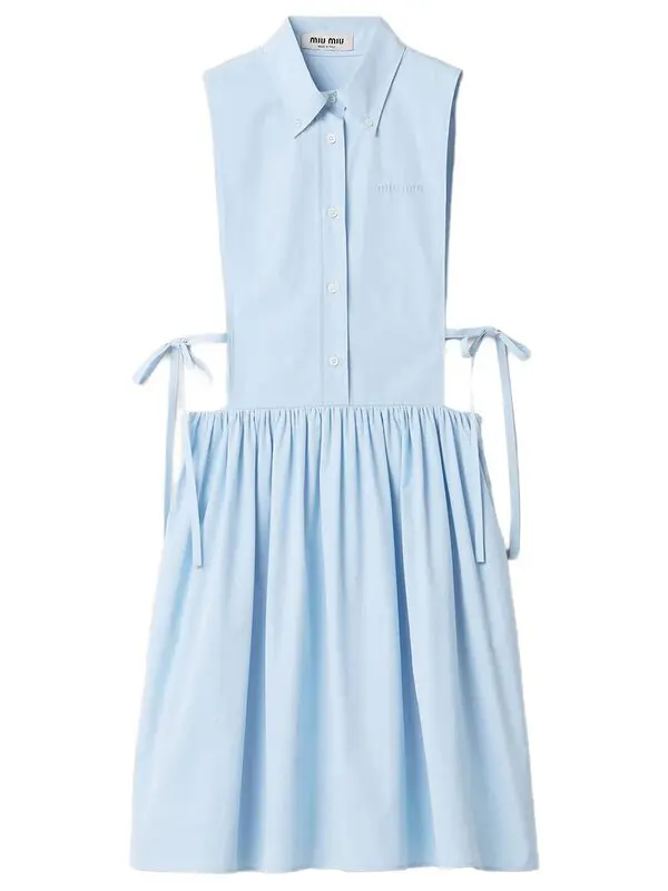 Miu Miu Cotton Poplin Dress With Side Bows - Blue