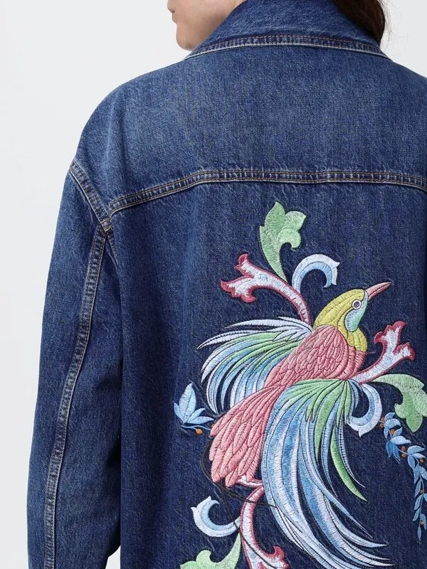 Etro Cropped Embroidered Cotton Denim Jacket