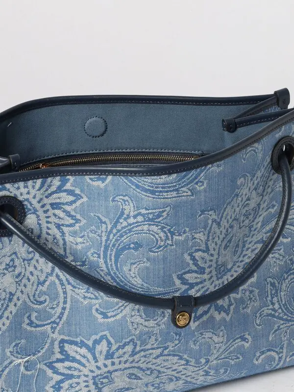 Etro Eyes Cotton Denim Bag With Paisley Jacquard - Gnawed Blue