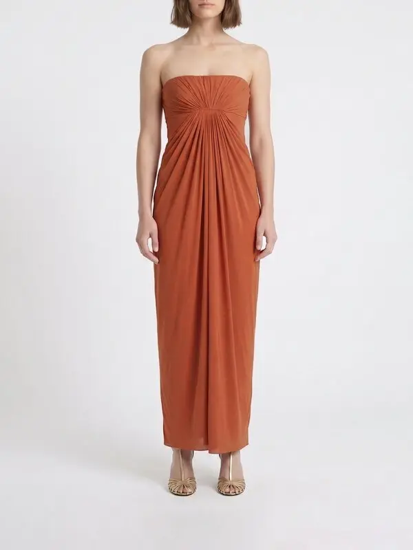 Alberta Ferretti Strapless Draped Gown - Brown