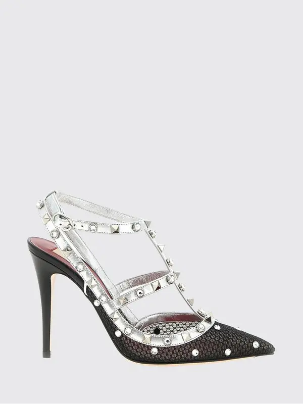 Valentino Garavani Rockstud Slingback Pumps In Mesh And Leather With Rhinestones And Studs - Multicolor