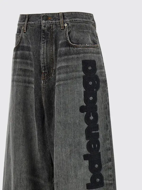 Balenciaga Palazzo Denim Jeans With Logo - Grey