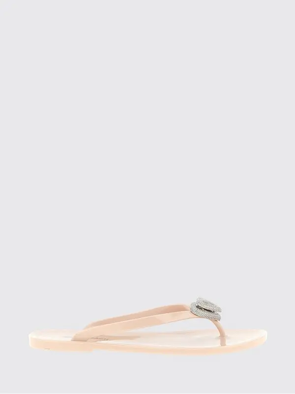 Mach & Mach Embellished Heart Flip Flop Sandals - Nude