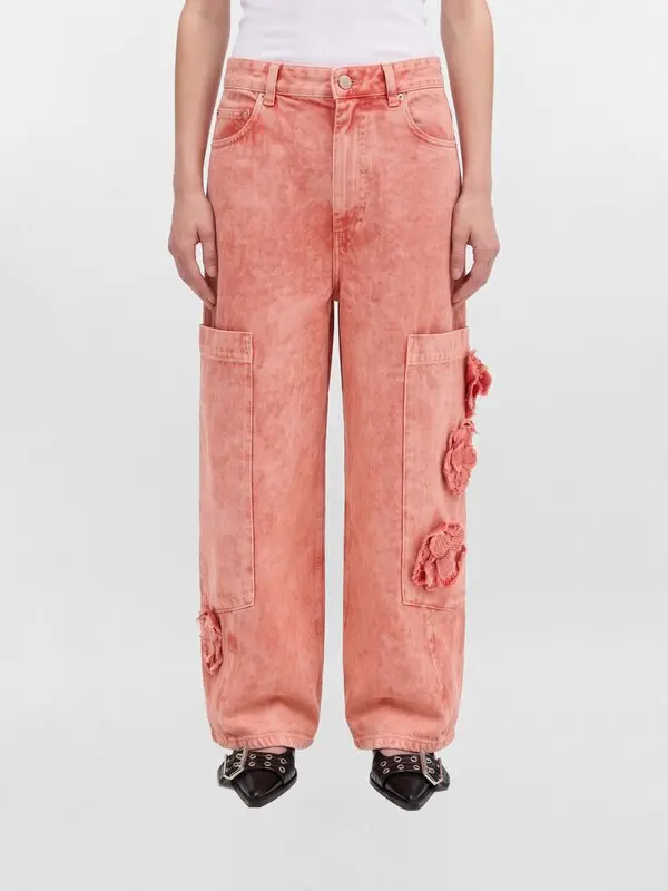 GANNI Wide-leg Cargo Jeans - Pink