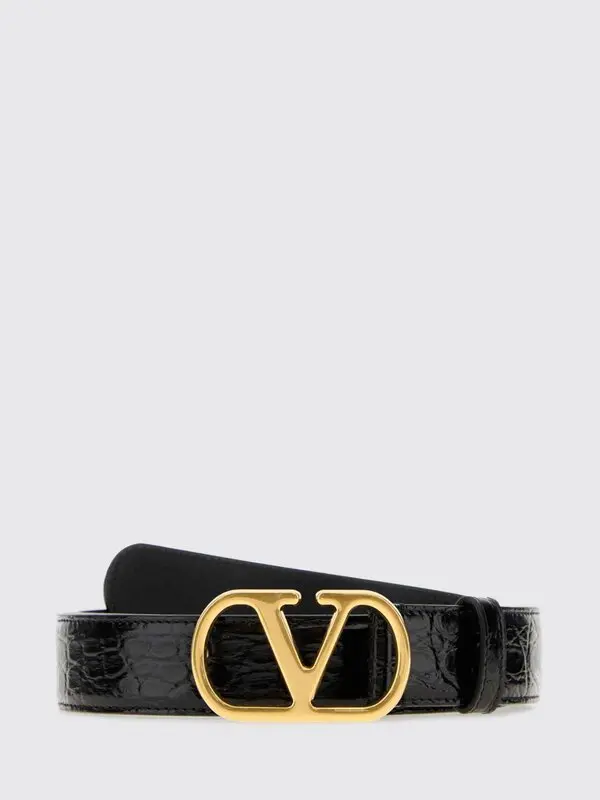 Valentino Garavani Vlogo Crocodile Leather Belt - Black