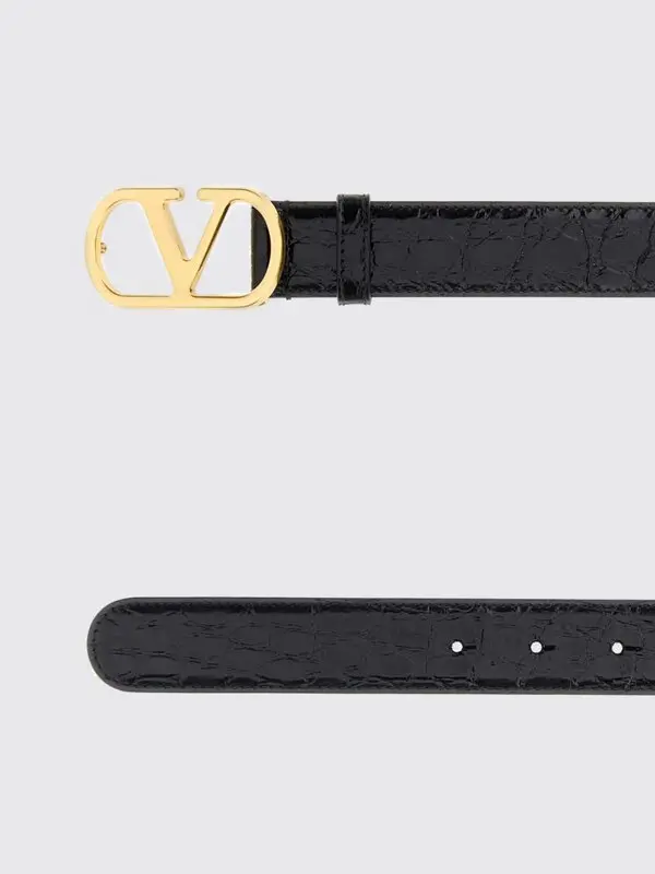 Valentino Garavani Vlogo Crocodile Leather Belt - Black