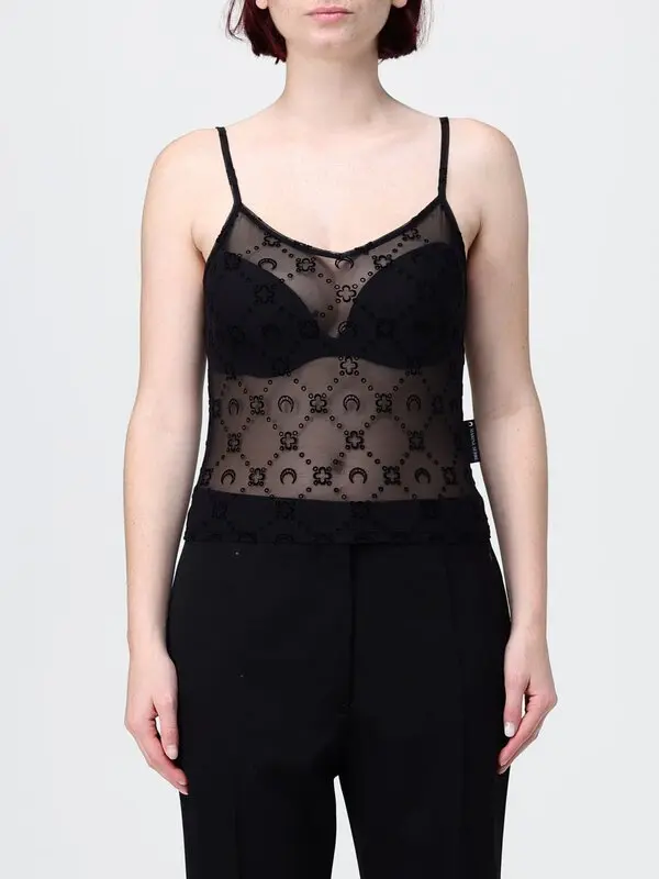 MARINE SERRE All-over Logo Tulle Top - Black