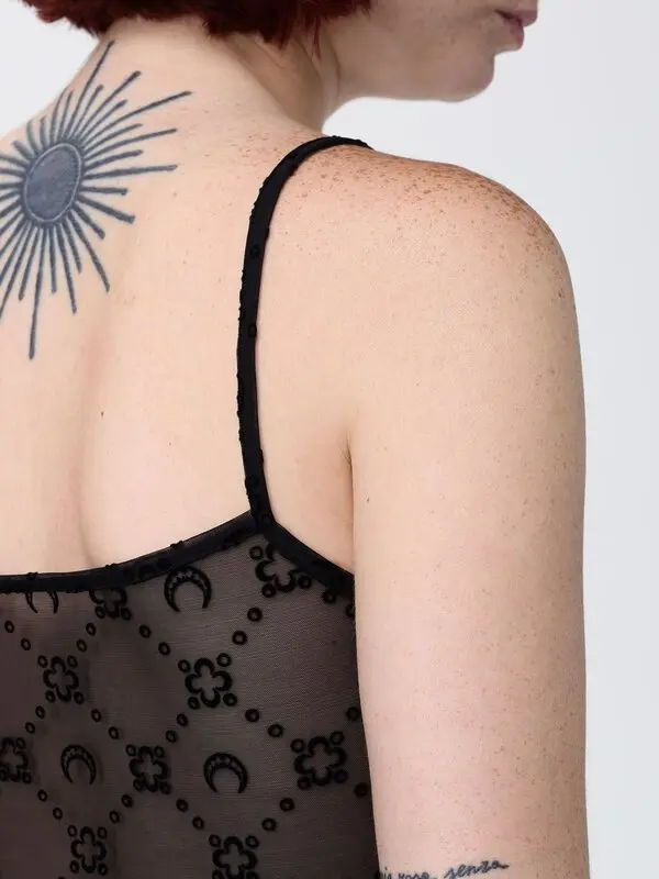MARINE SERRE All-over Logo Tulle Top - Black