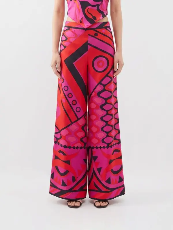 Emilio Pucci Printed Silk Palazzo Pants - Fuchsia
