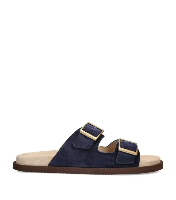Brunello Cucinelli Suede Buckle Detail Sandals - Navy