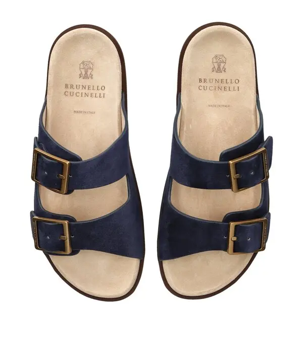 Brunello Cucinelli Suede Buckle Detail Sandals - Navy
