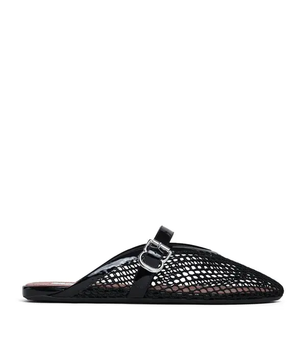Alaïa Fishnet Mules With Buckled Strap - Black