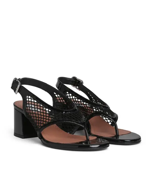 Alaïa Fishnet Block Heel Sandals - Black
