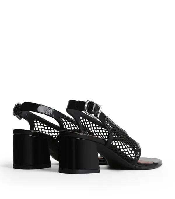 Alaïa Fishnet Block Heel Sandals - Black