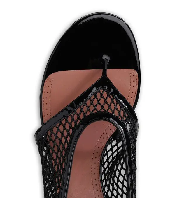 Alaïa Fishnet Block Heel Sandals - Black