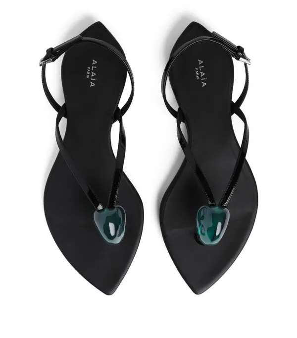 Alaïa Leather Invisible Jewel Flat Sandals