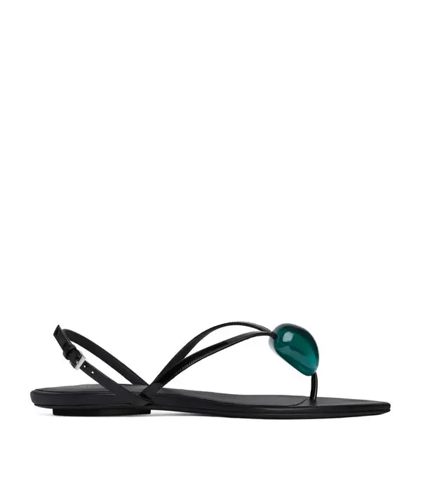 Alaïa Leather Invisible Jewel Flat Sandals - Black