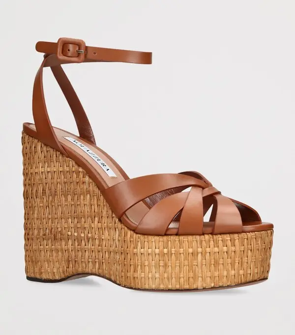 AQUAZZURA Leather Copacabana Wedge Sandals With Ankle Buckle - Brown