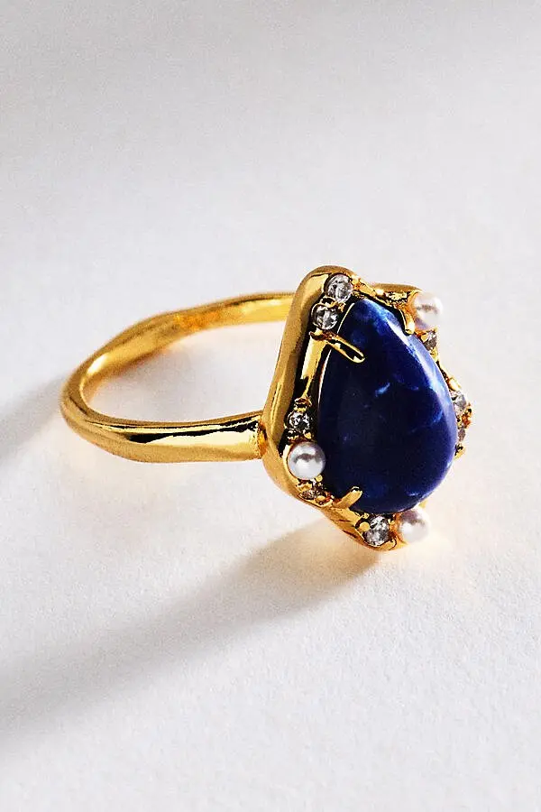 Anthropologie Bezel Freeform Gem Ring - Blue